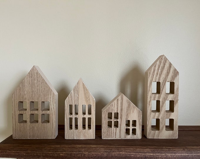 Natural Wood Shelf Sitter Houses Set of 4 Scandinavian Decor - Etsy