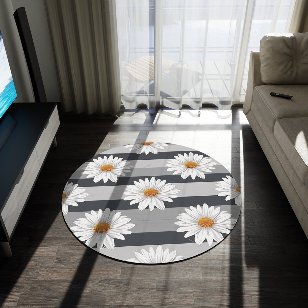 Daisies Boho Minimalist Aesthetic Round Rug Home Decor Round Boho ...