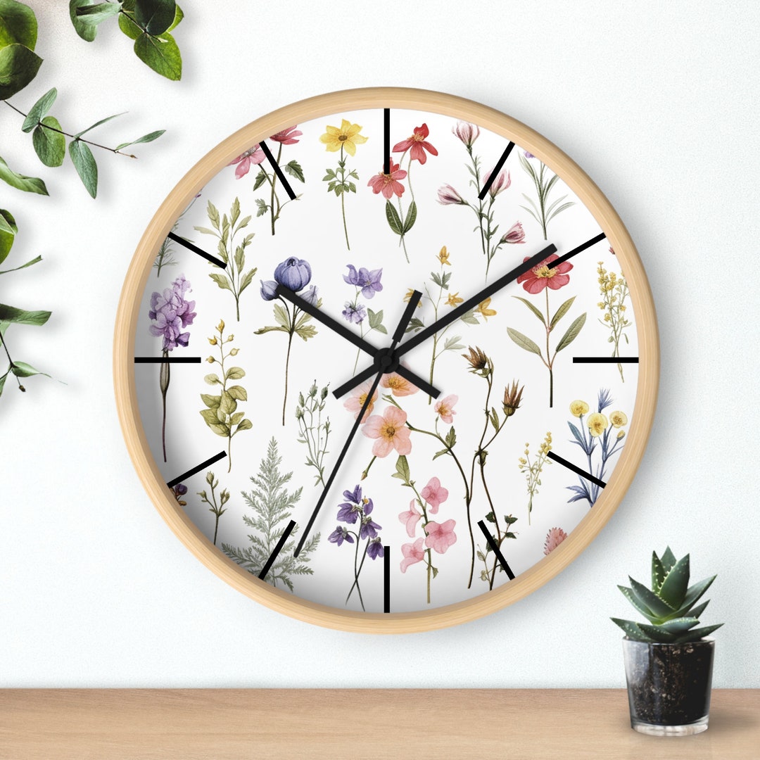 Wildflowers Wall Clock Watercolor Lover Wall Home Decor Unique Design ...