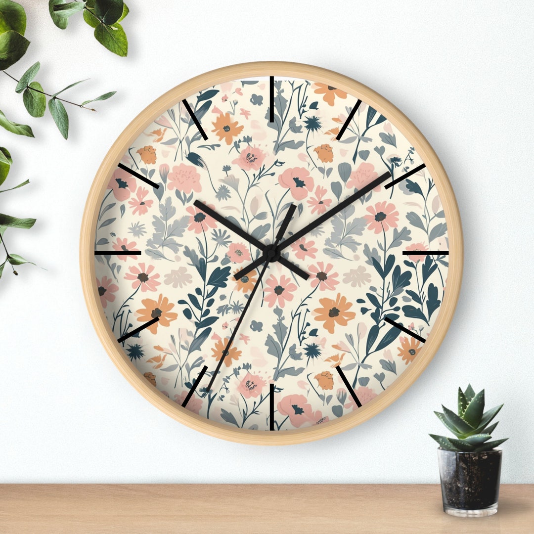 Cute Flowers Wall Clock Boho Inspired Wall Clock Detailed Floral Wall ...