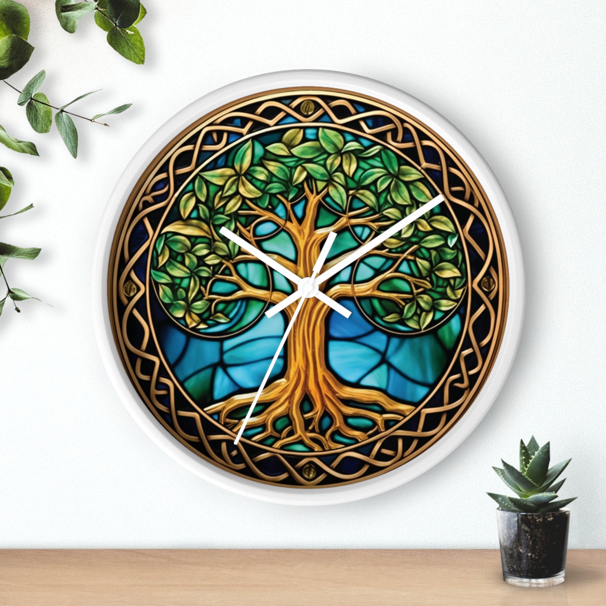Stained Glass Tree of Life Decor Wall Clock Home Decor Indoor Stained ...