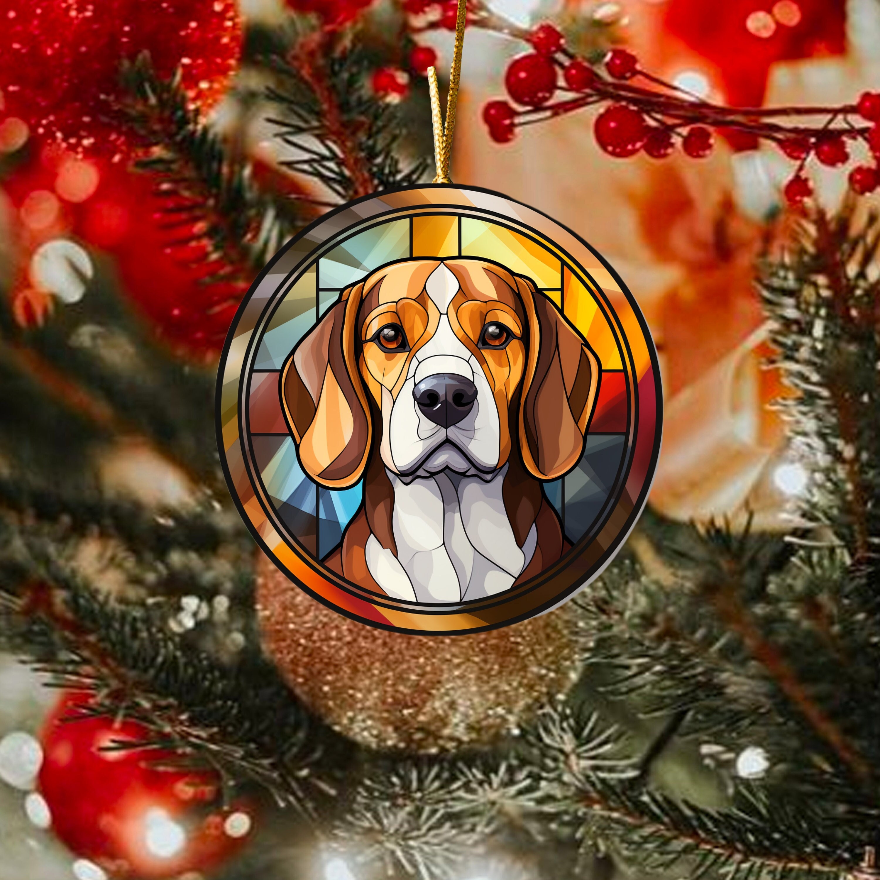 Beagle Christmas Ornament Stained Glass Aesthetic Dog Ornament ...