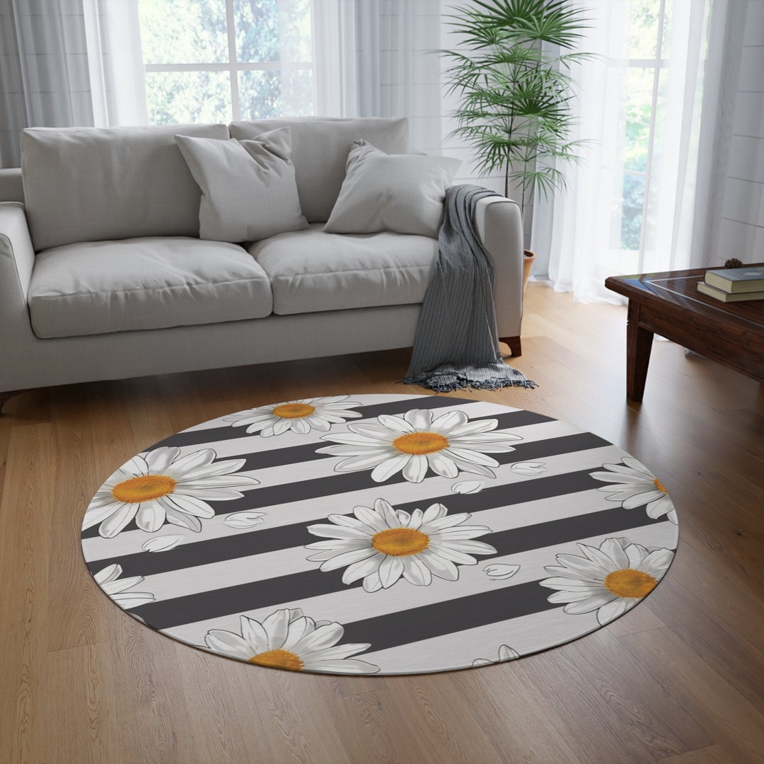 Nursery Daisies Aesthetic Round Rug Home Decor Round Boho Daisies Cute ...
