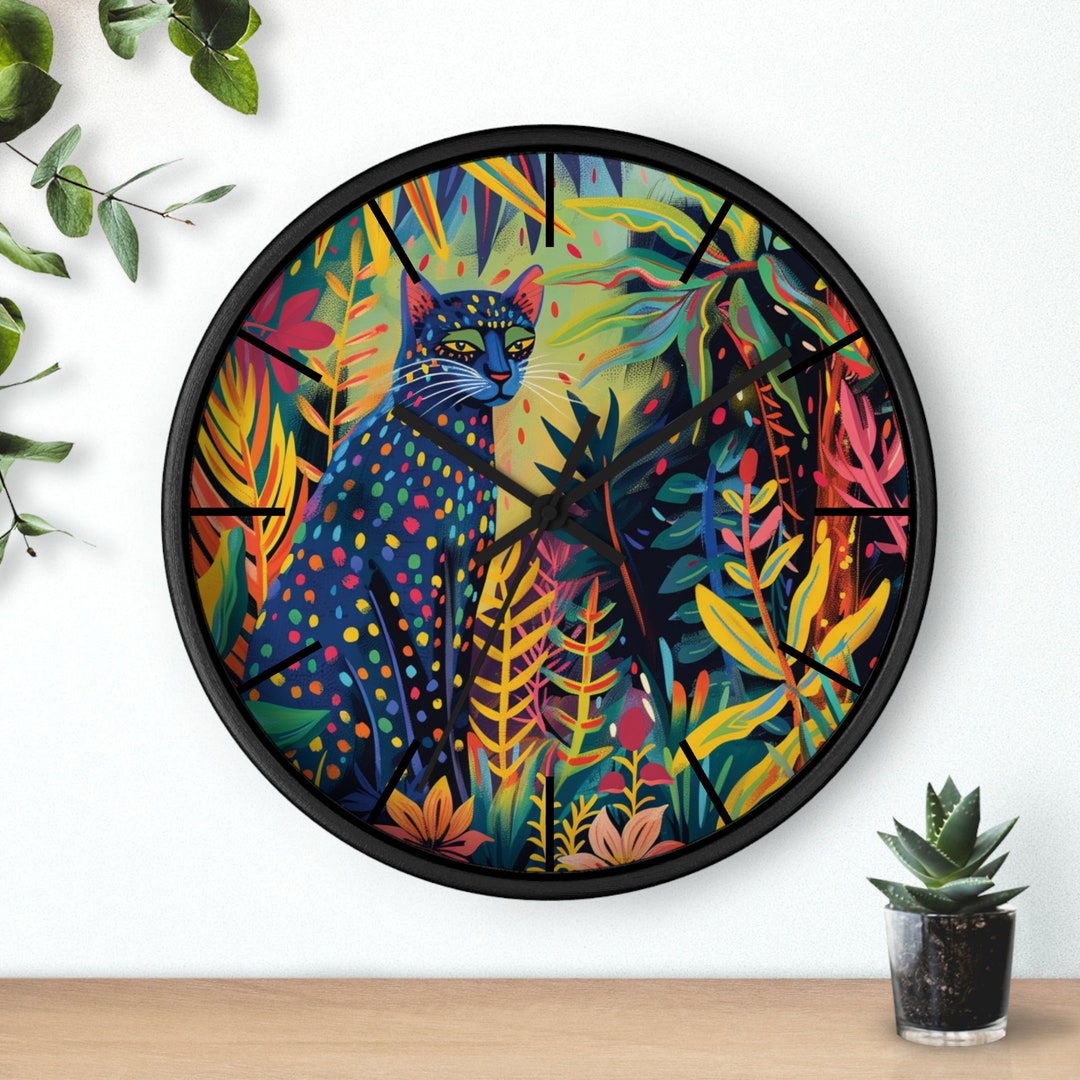 Maximalism Jungle Wall Clock Wild Cat Lover Wall Home Decor Maximalism ...
