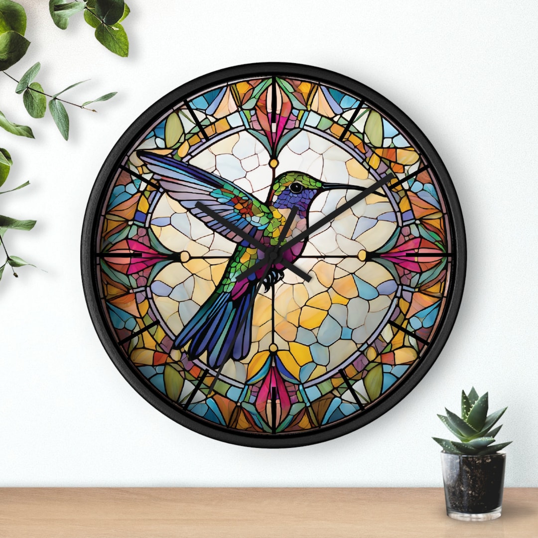 Hummingbird Wall Clock Birds Inspired Wall Clock Stained Glass ...