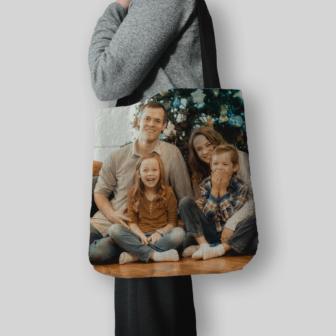 Woven Tote Bag Customizable Family Photo Handbag Tapestry Tote Unique ...