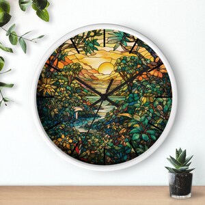 Jungle and Flowers Wall Clock Jungle Inspired Wall Clock Stained Glass ...