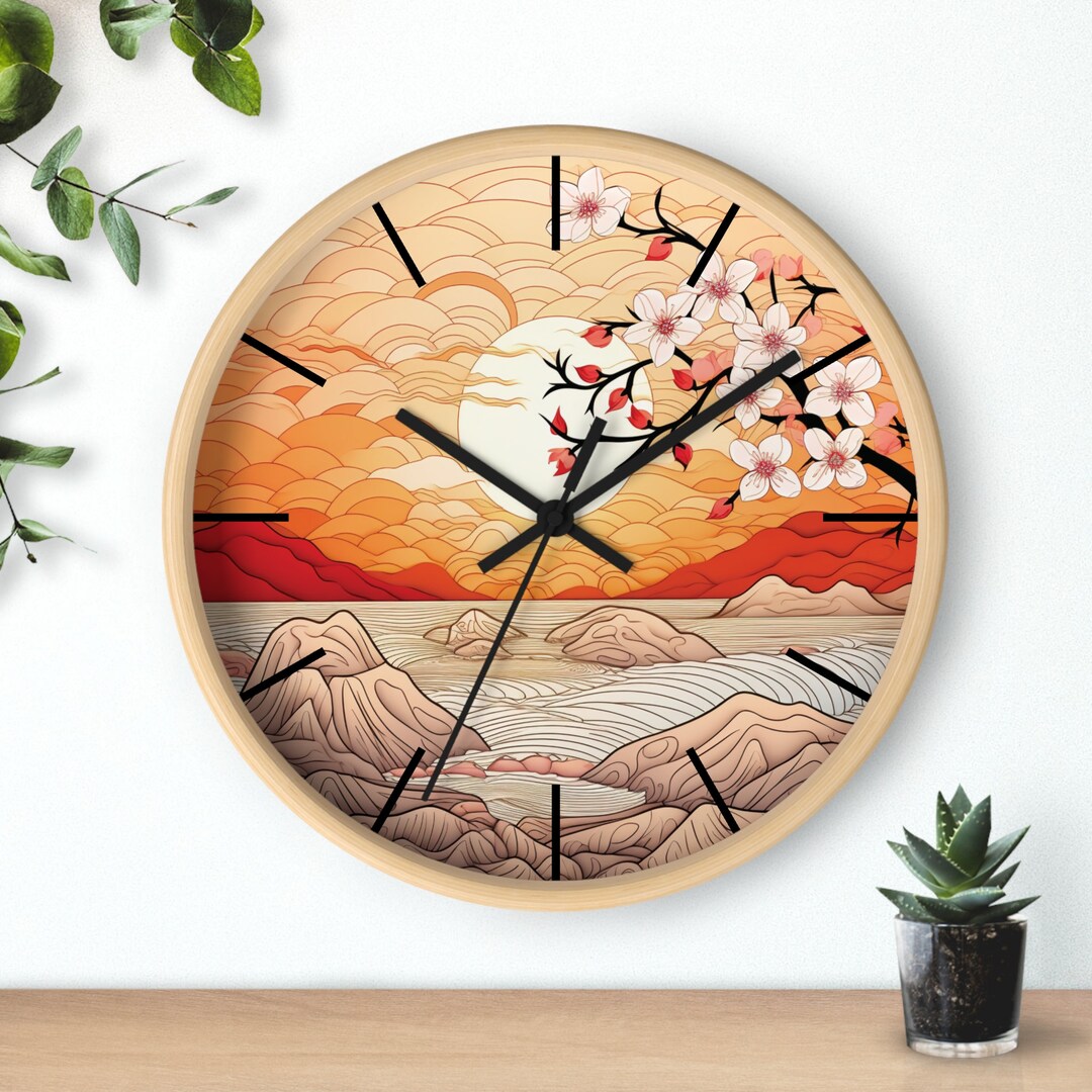 Japanese Sunset Flowers Wall Clock Sakuras Lover Wall Home Decor ...