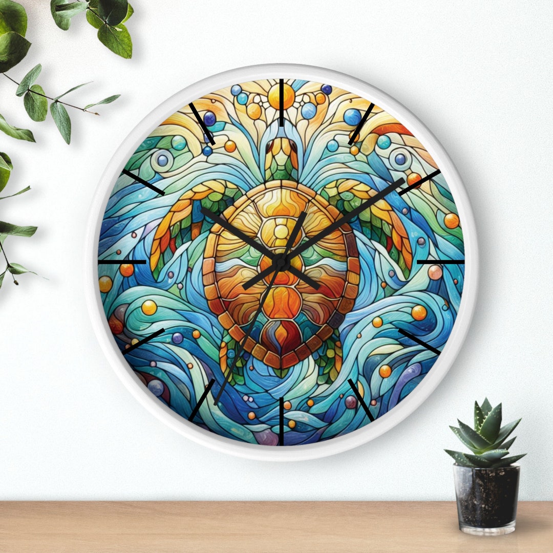 Turtle Wall Clock Turtle Inspired Wall Clock Stained Glass Turtle Wall ...