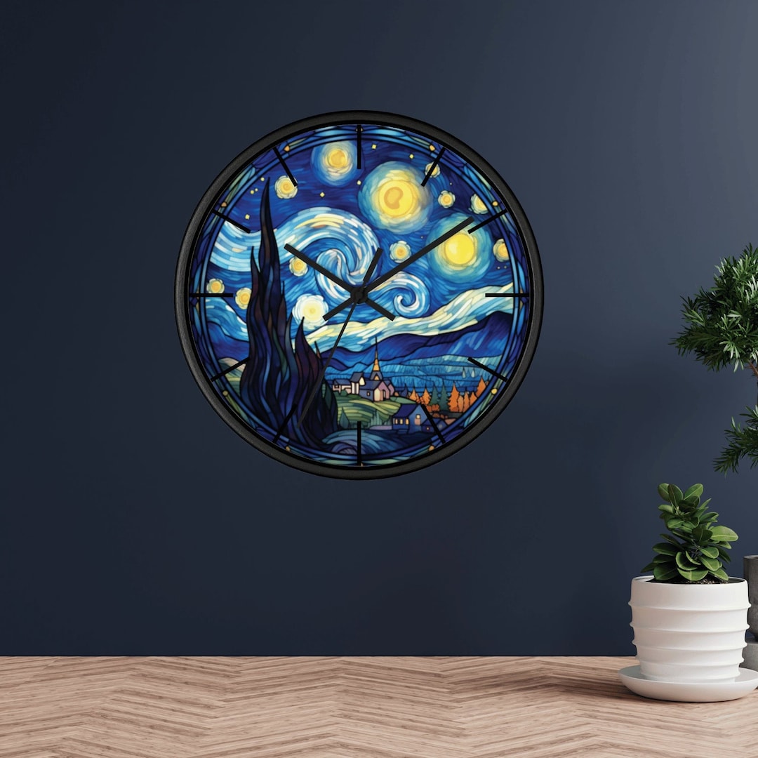 Stary Night Wall Clock Stained Glass Decor Wall Clock Home Decor Van ...