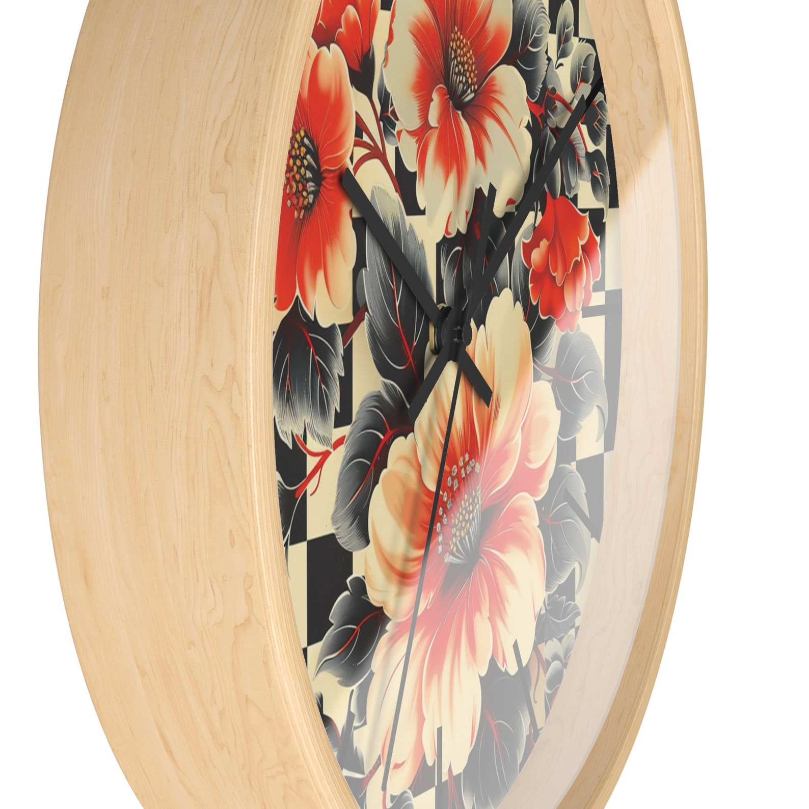 Retro Flowers Wall Clock Checkered Style Flowers Lover Wall Home Decor ...