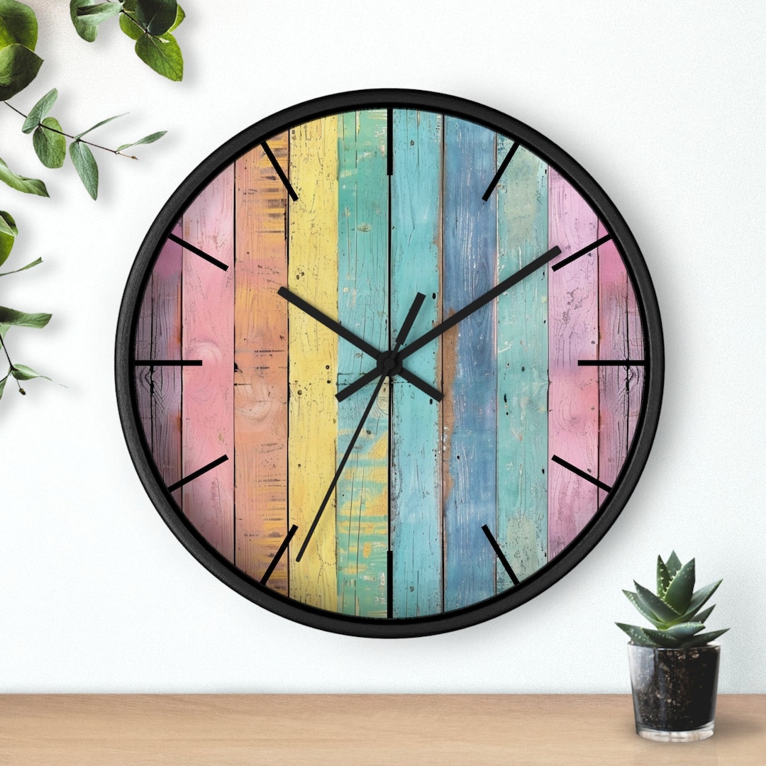 Colorful Wood Wall Clock Wood Lover Wall Home Decor Unique Design Wood ...