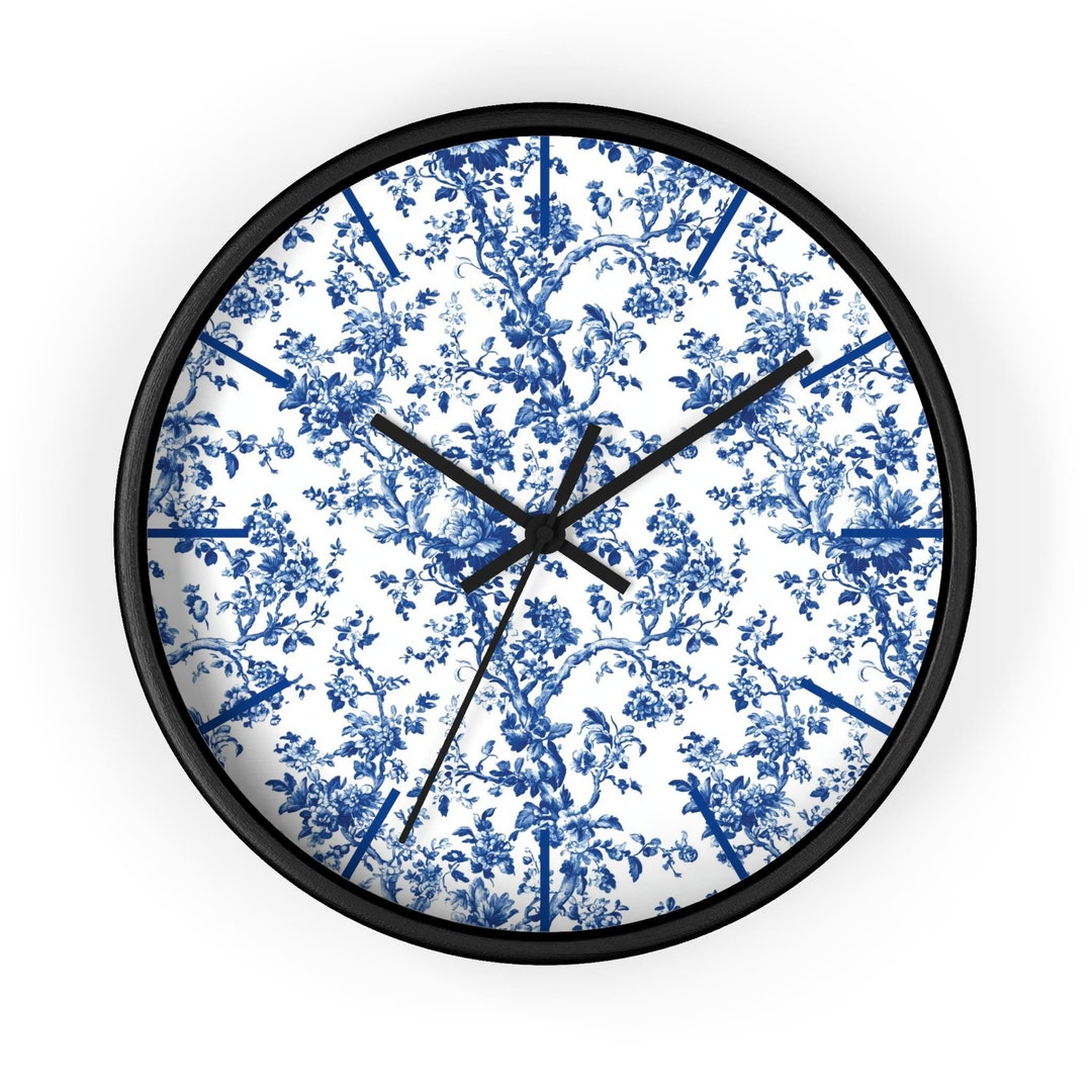 Blue Toile Wall Clock, Chinoiserie French Country Decor, Toile De Jouy ...