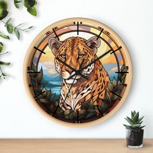 African Leopard Wall Clock Jungle Inspired Wall Clock Stained Glass ...