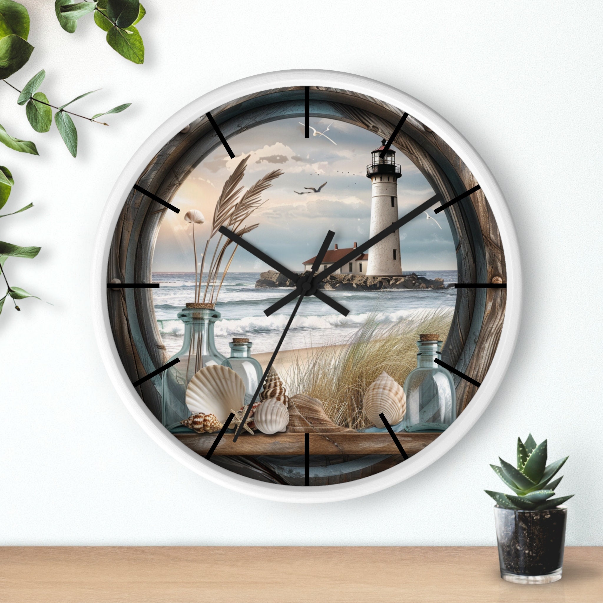 Lighthouse Beach Scene Wall Clock: Coastal Home Decor - Etsy