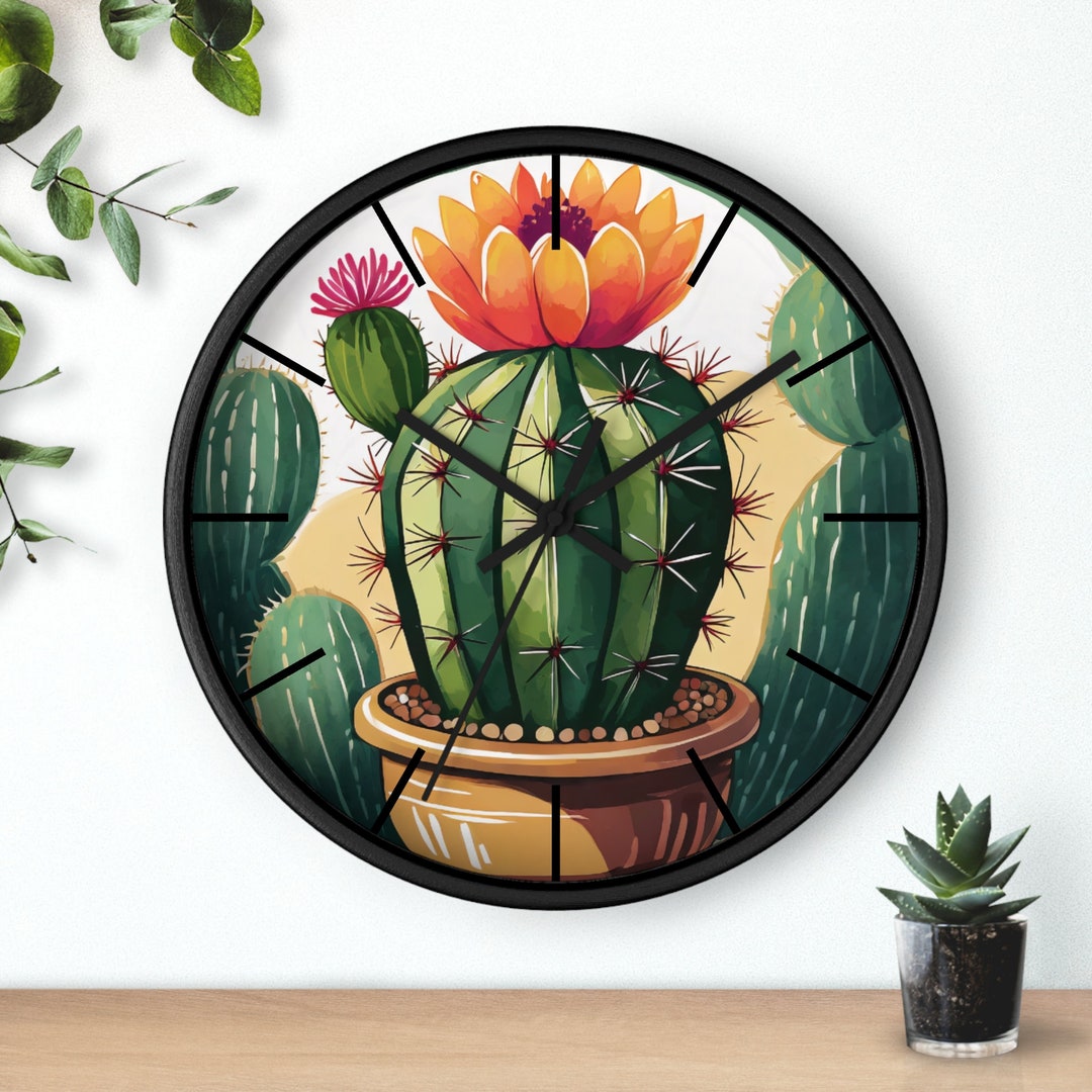 Cactus Clock Stained Glass Nature Wall Clock Cactus Inspired Wall Clock ...