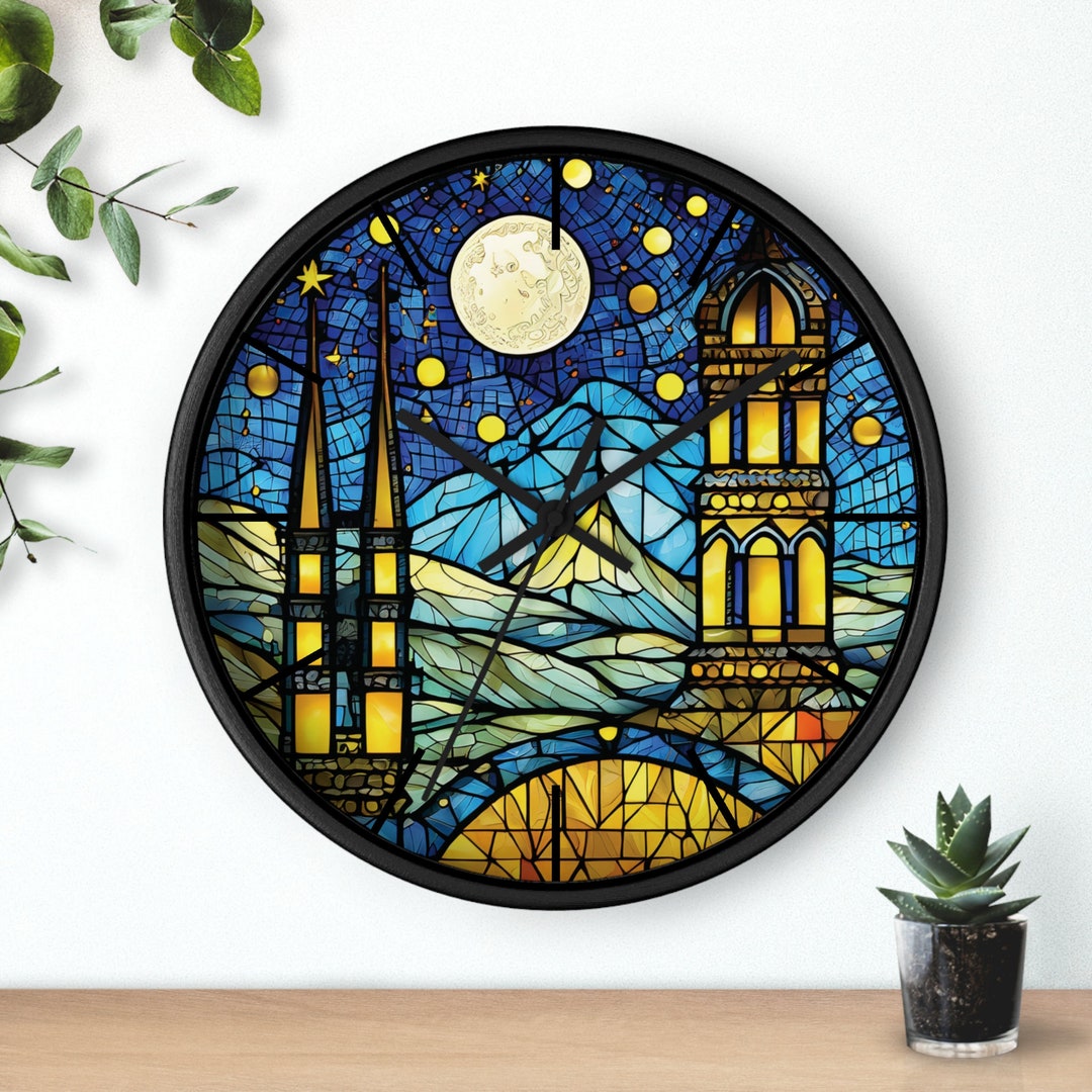 Night City Clock Stained Glass City Wall Clock Inspired City Wall Clock ...