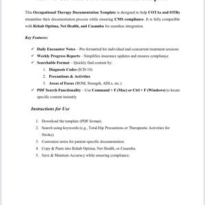 OT SOAP Notes Template | Cms-compliant, Snf & Outpatient (digital ...