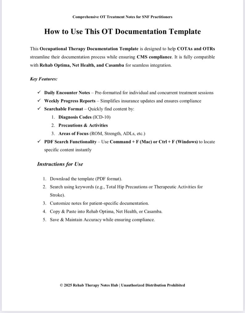 OT SOAP Notes Template | Cms-compliant, Snf & Outpatient (digital ...