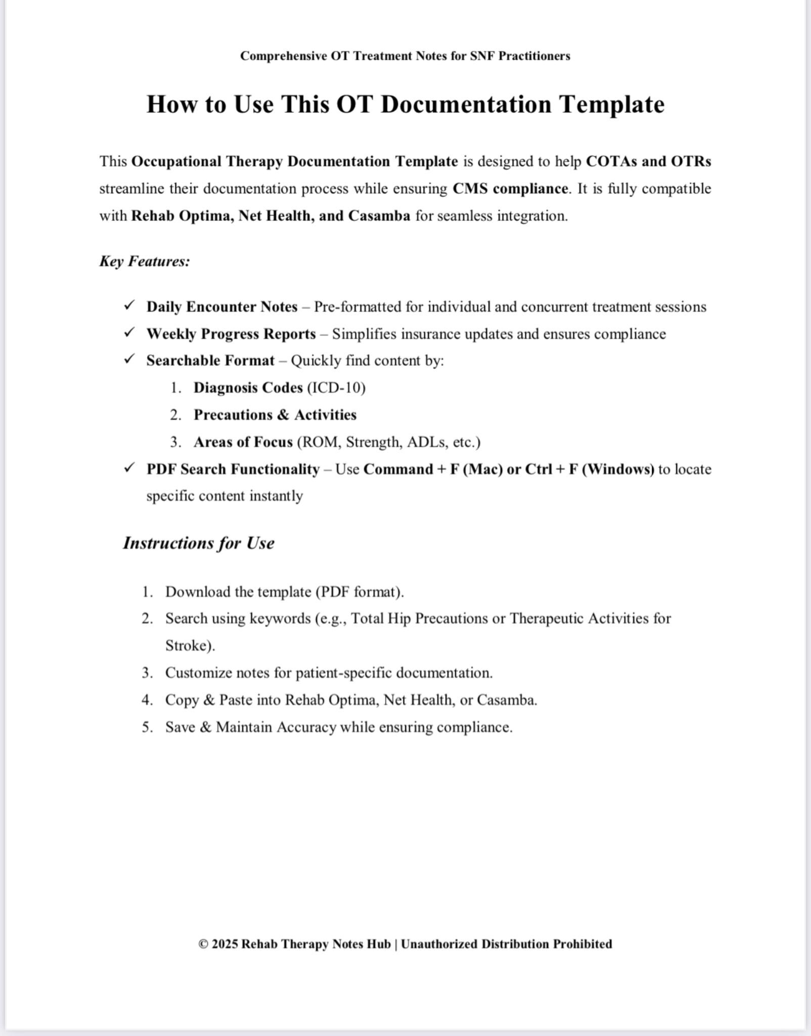 OT Documentation Templates | Snf & Outpatient SOAP Notes | Cms ...