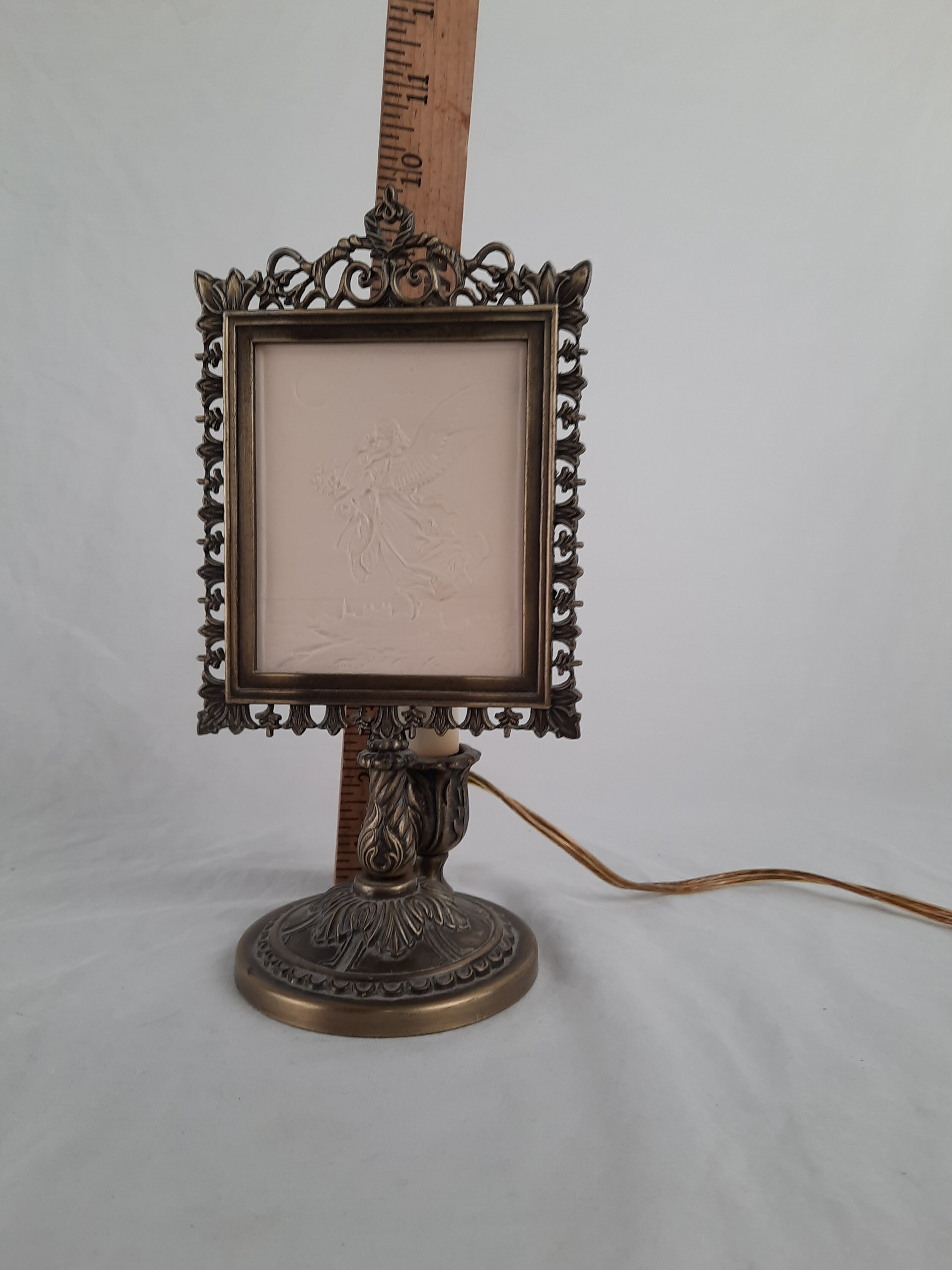 RARE Victorian Style Lighted Framed Porcelain Lithophane Angel Picture ...