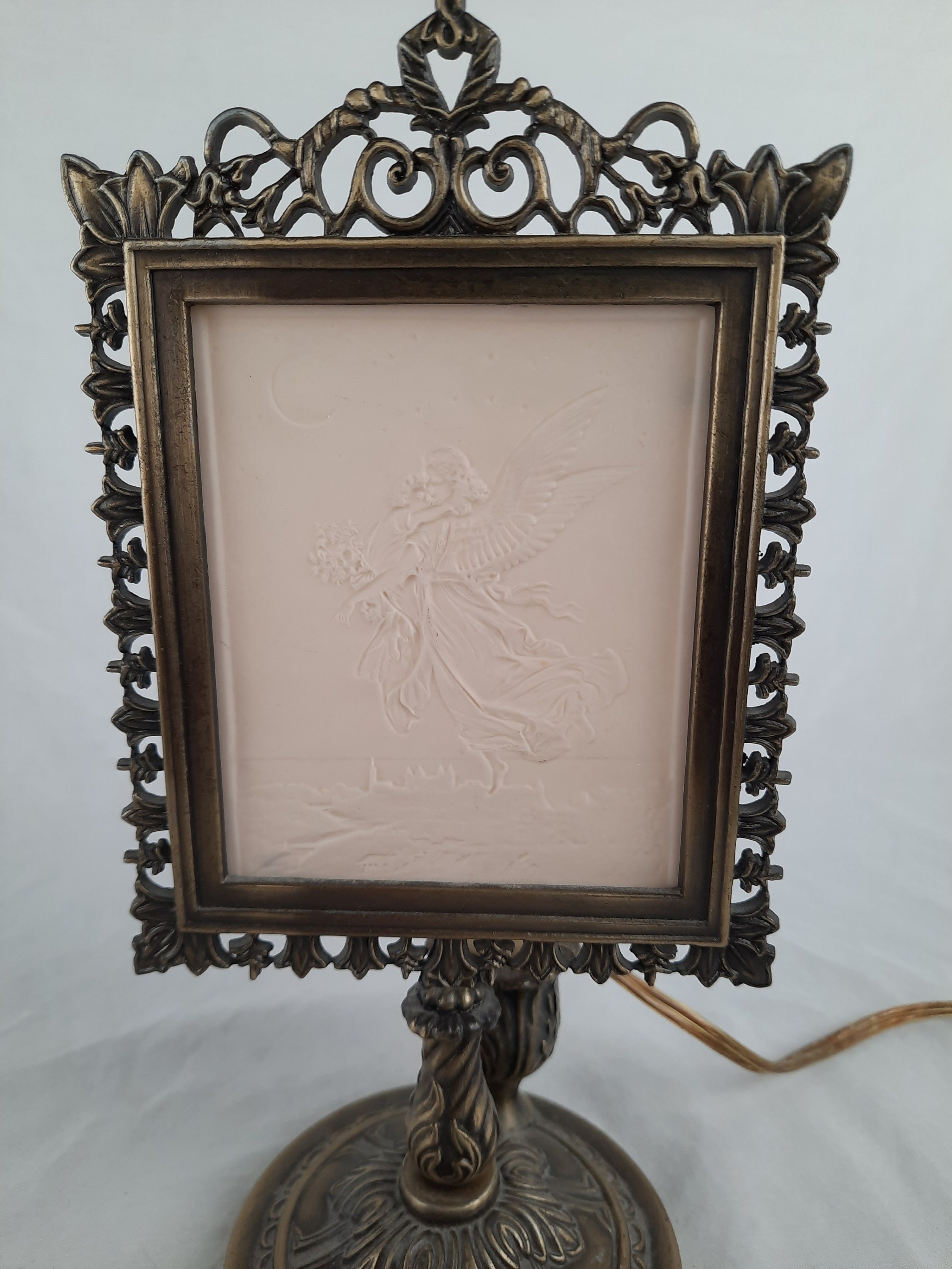 RARE Victorian Style Lighted Framed Porcelain Lithophane Angel Picture ...