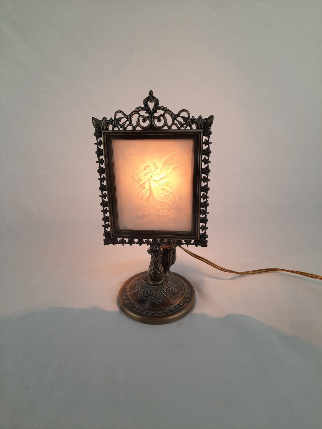 RARE Victorian Style Lighted Framed Porcelain Lithophane Angel Picture ...