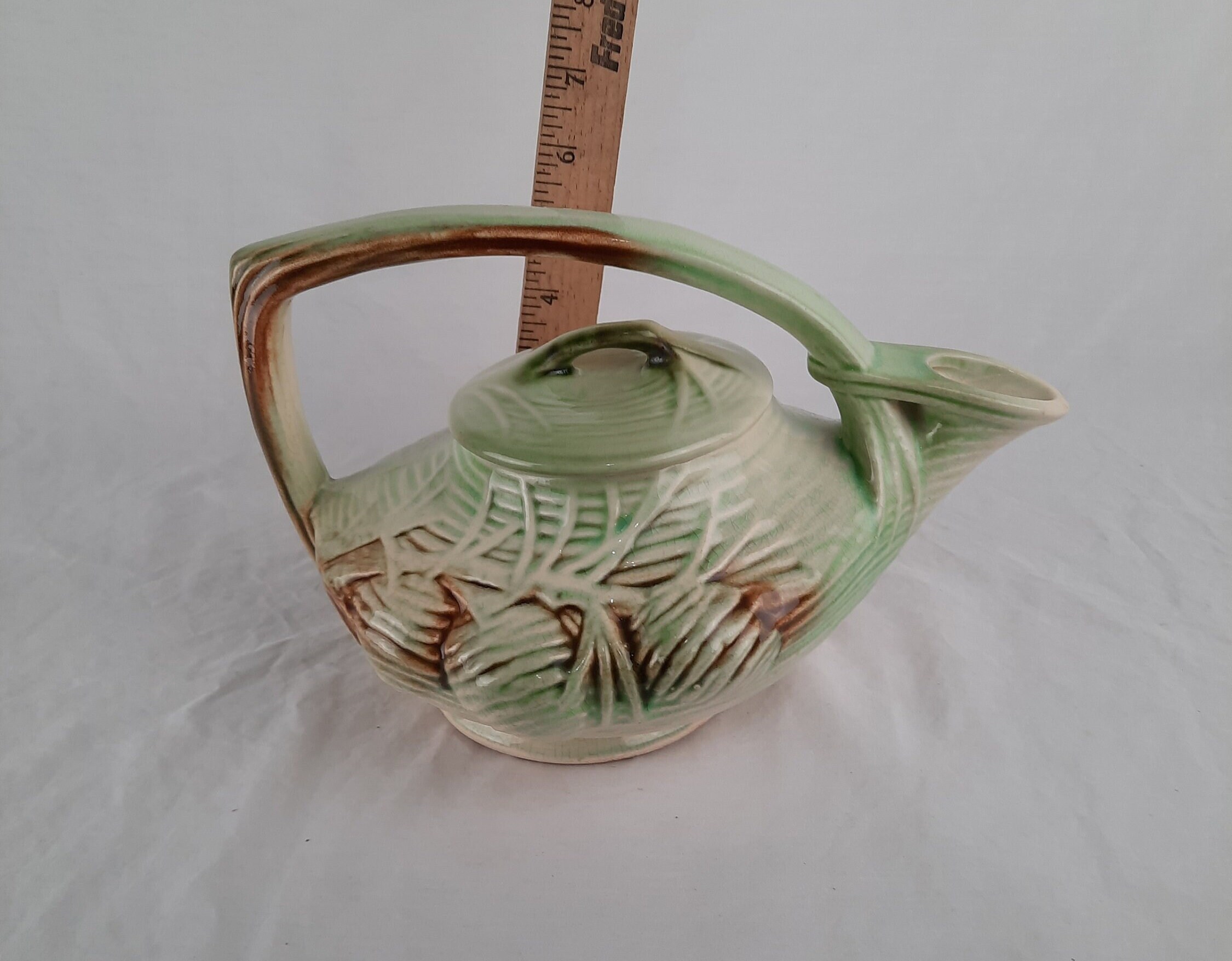 Vintage 1940s Mccoy Pottery Teapot Pinecone Green Brown Beige - Etsy