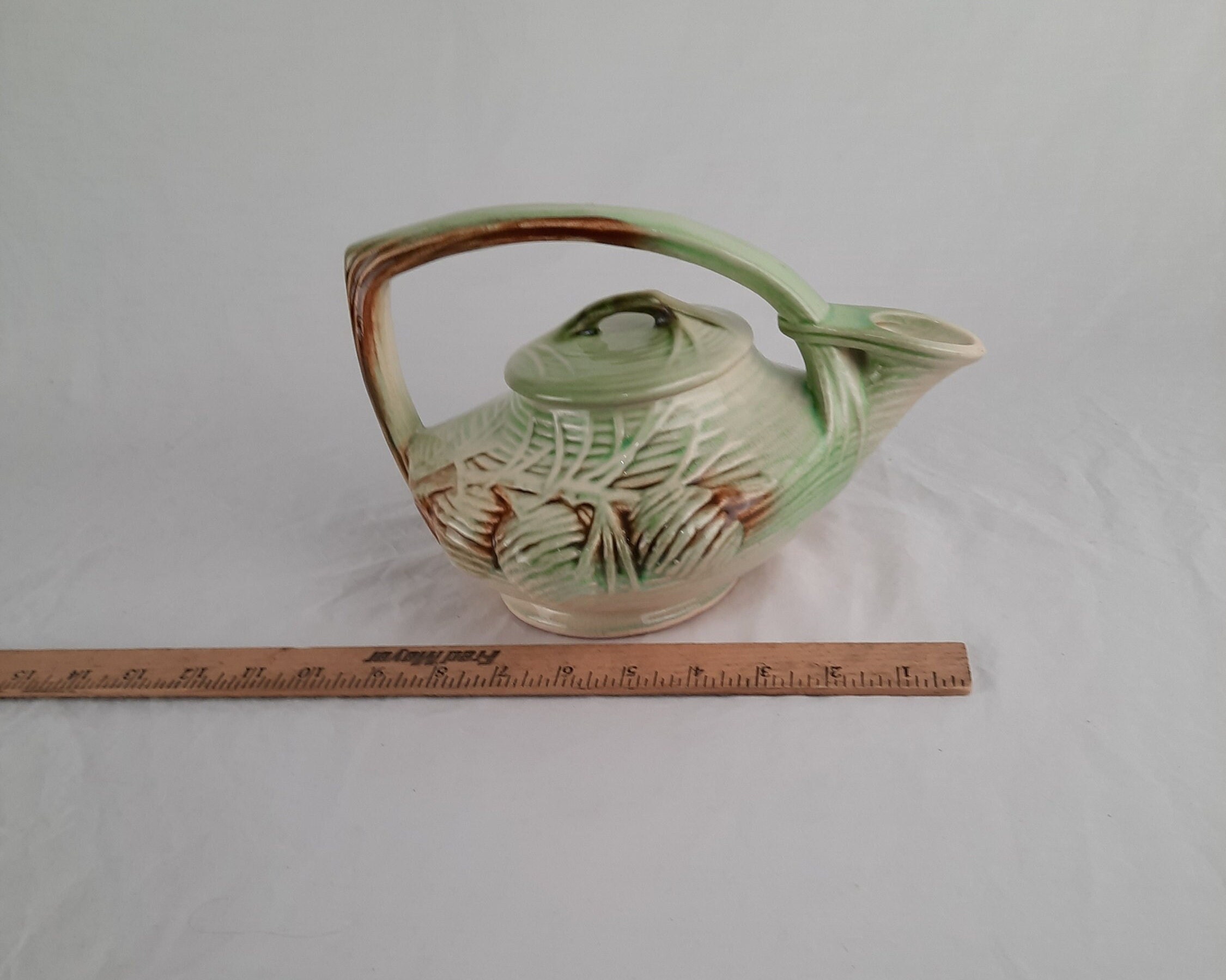 Vintage 1940s Mccoy Pottery Teapot Pinecone Green Brown Beige - Etsy