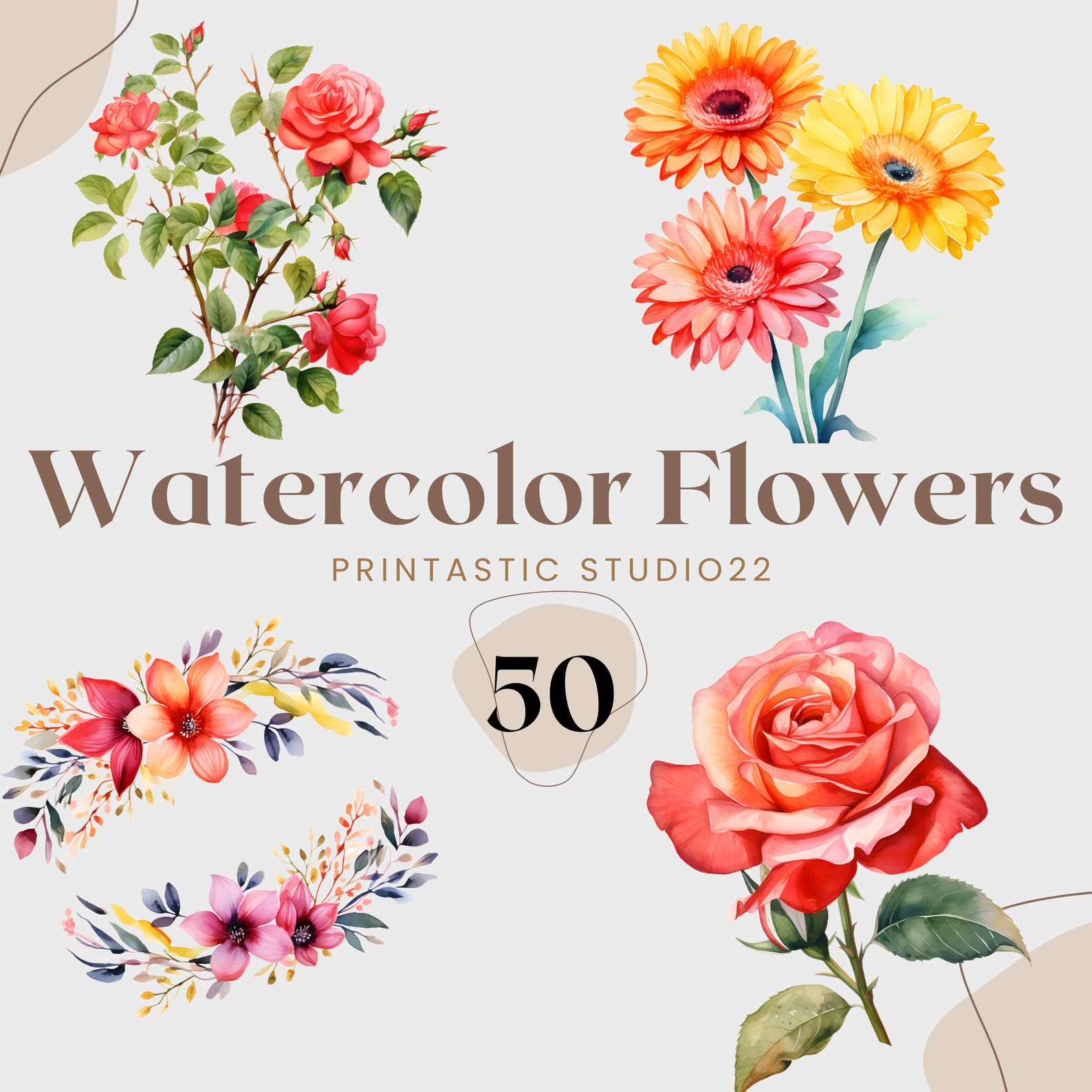 Bundle Flowers Watercolor, Flowers Clipart in Watercolor, Watercolor ...