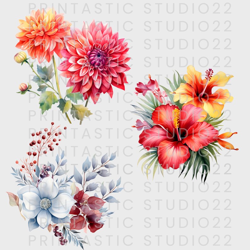 Bundle Flowers Watercolor, Flowers Clipart in Watercolor, Watercolor ...