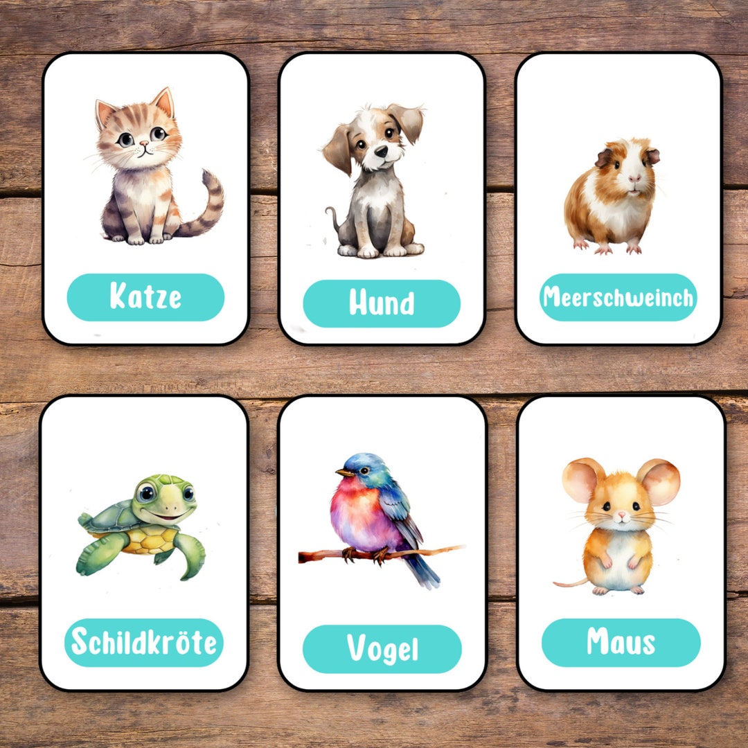 24 Flashcards With Animal Motifs in German for Children and Adults ...