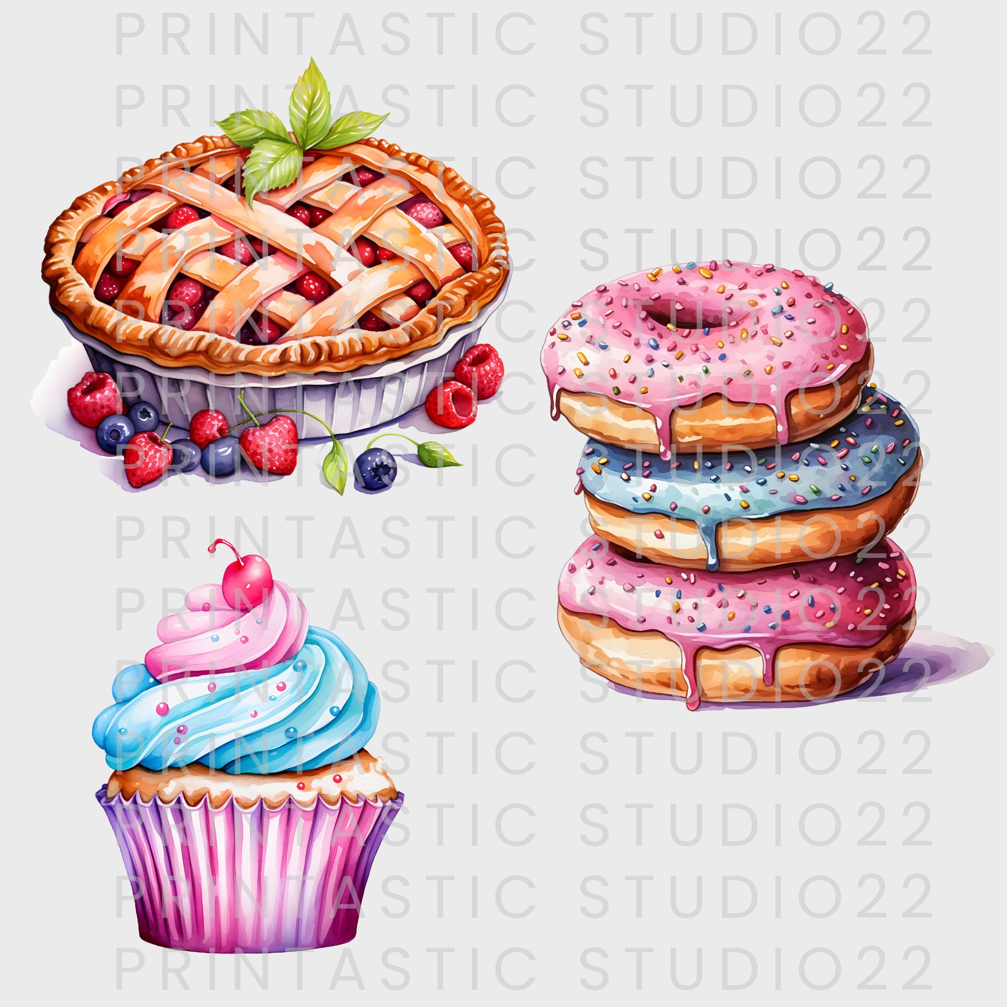 Bakery/confectionery Watercolor Bundle, Confectionery Clipart in ...