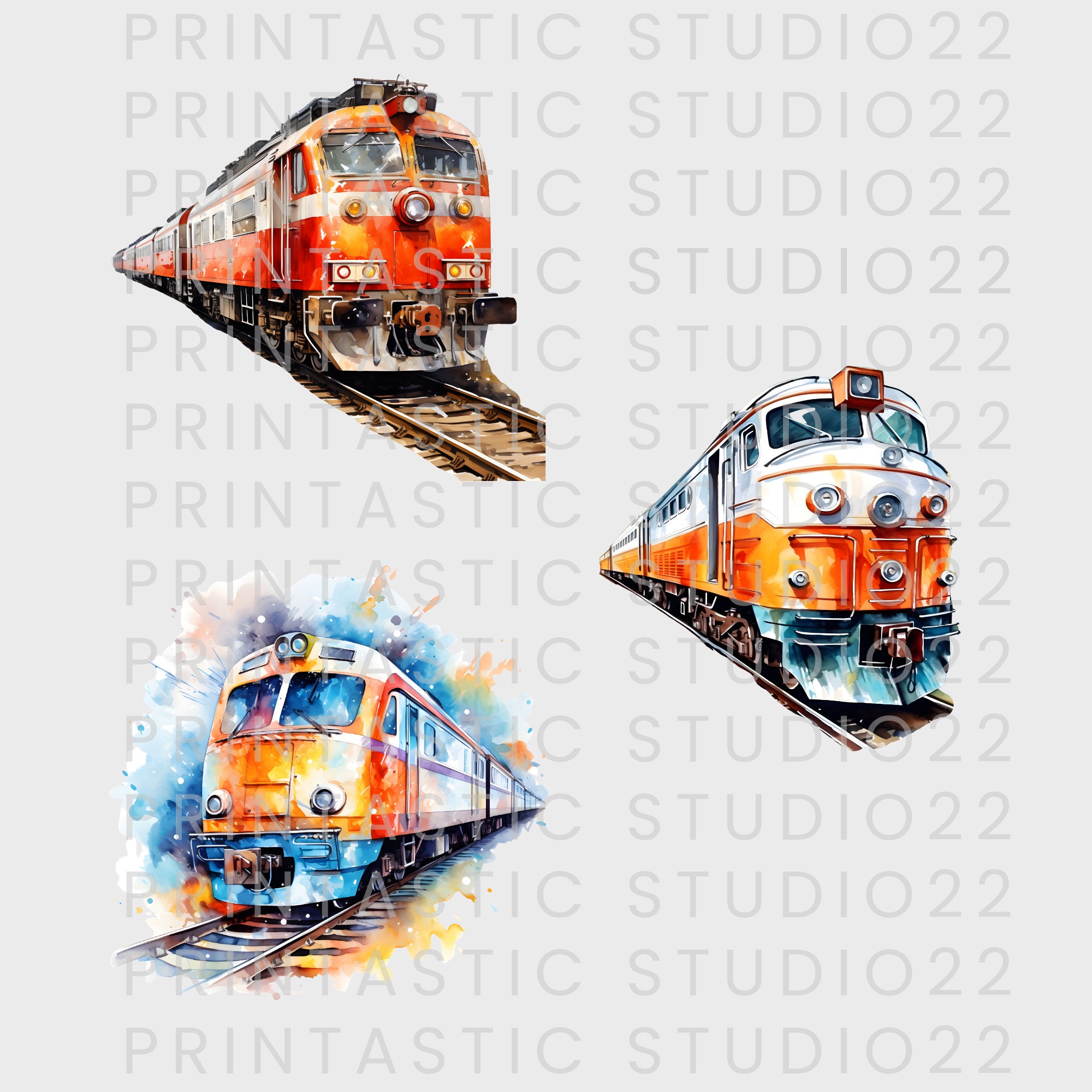 Train Watercolor Bundle, Steam Locomotive Clipart in Watercolor ...