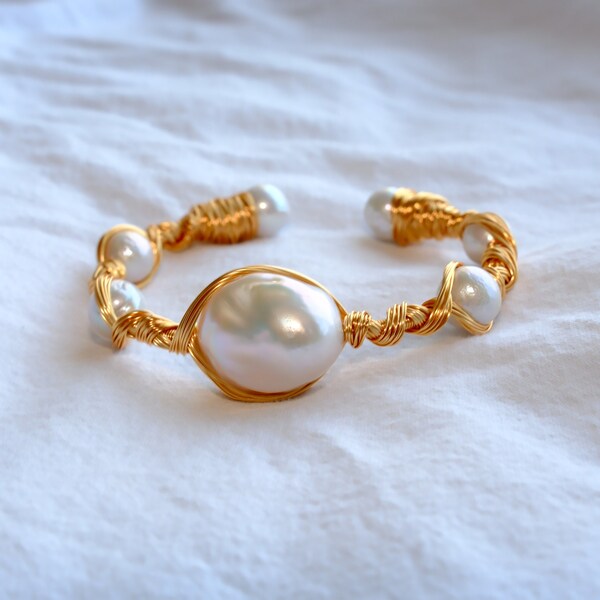 Pearl Bangle - Etsy