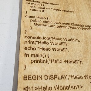 Computer Science Hello World Poster Wooden Laser Engraved - Etsy