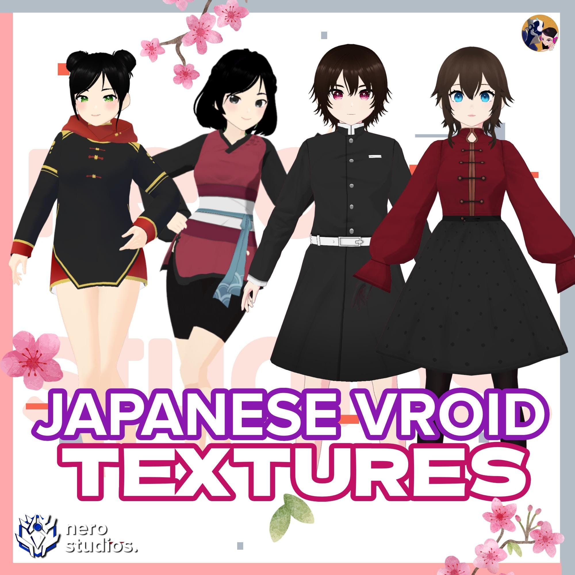 4 Japanese Vroid Clothing Textures PNG Color Variations/ Vroid Clothes ...