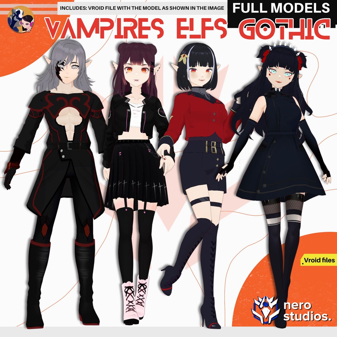 3D Vroid Models Rigged Gothic Vampires and Elves Vtuber Models Bundle ...