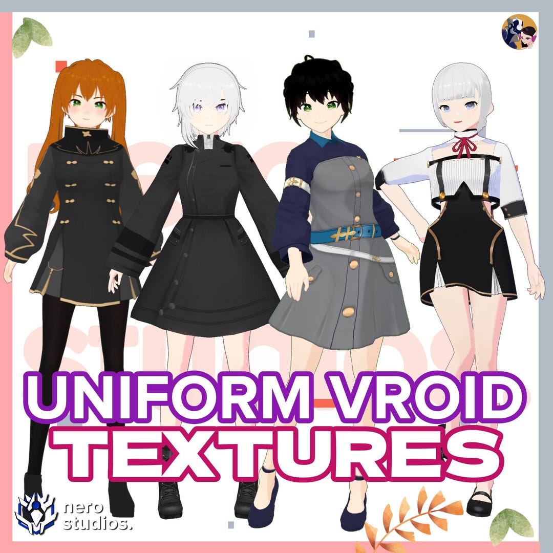Vroid Set Uniform Textures, Black Dress, Military Uniform, Coat Dress ...