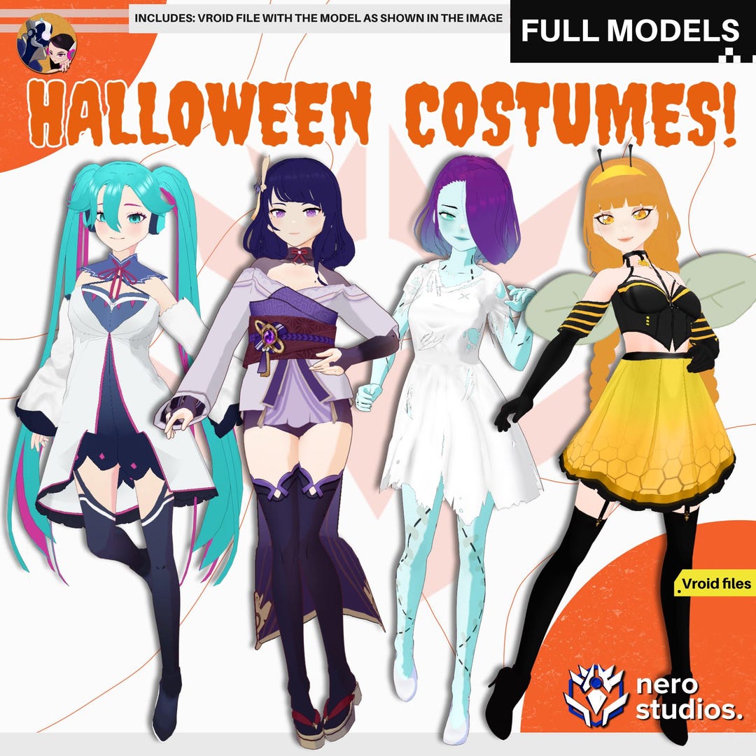 Costumes Vroid Set | Cute Anime Vtuber Models | 3D Full Avatar Bundle ...