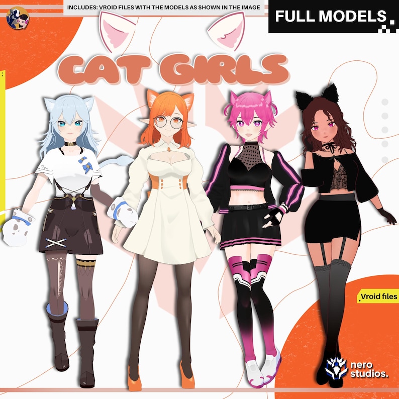 Vroid Cat Girls Vtuber Models Pack | Anime Nekomimi | Rigged Full ...