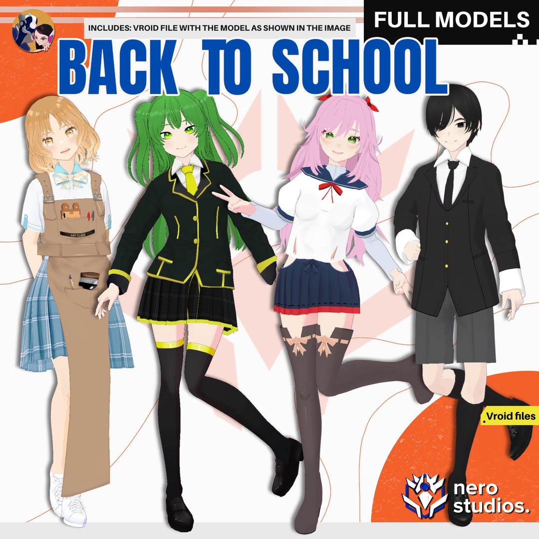 3D Vroid Full Models Rigged, Back to School Vtuber Bundle | Anime ...
