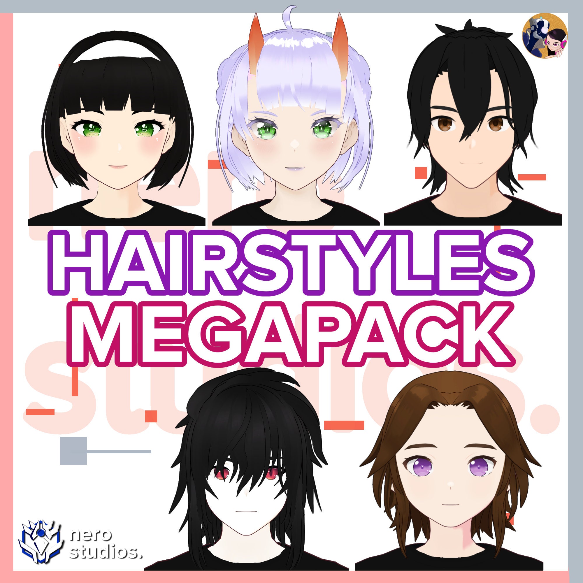 5 Vroid Hairstyles Set 1 vroid Files, Vroid Hair Presets, Vtuber ...