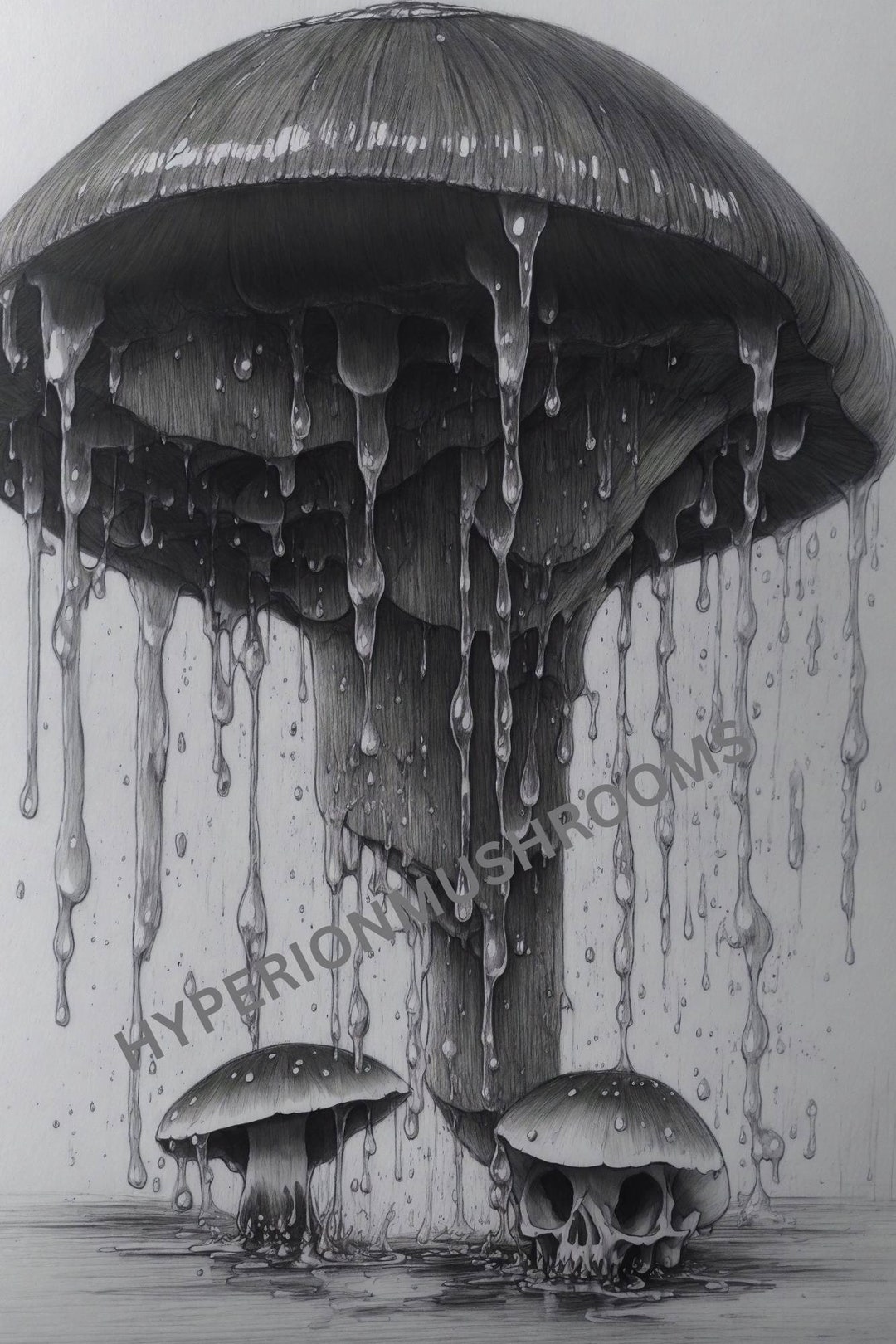 Dripping Mushroom - Grayscale - Skull - Etsy