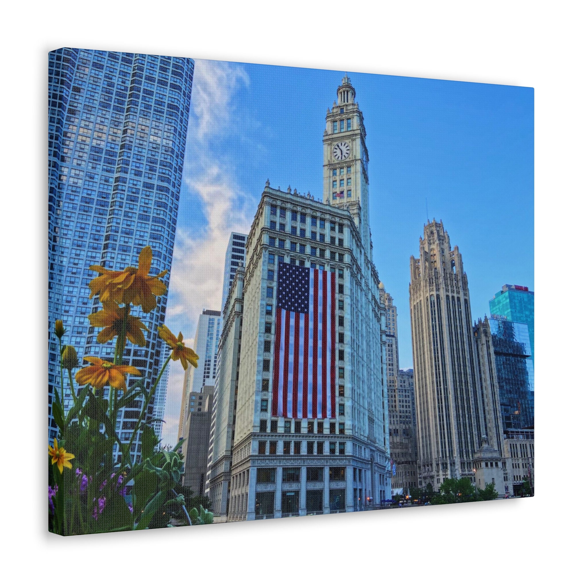 Chicago Wrigley Building & Flag Canvas Gallery Wraps - Etsy