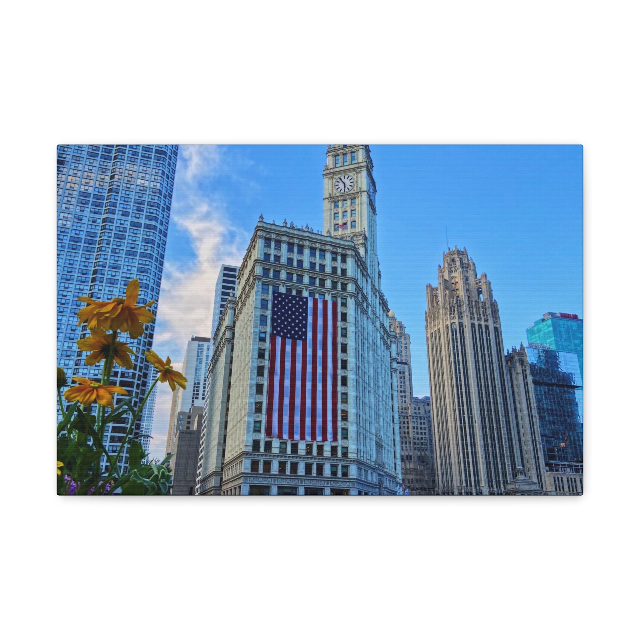 Chicago Wrigley Building & Flag Canvas Gallery Wraps - Etsy