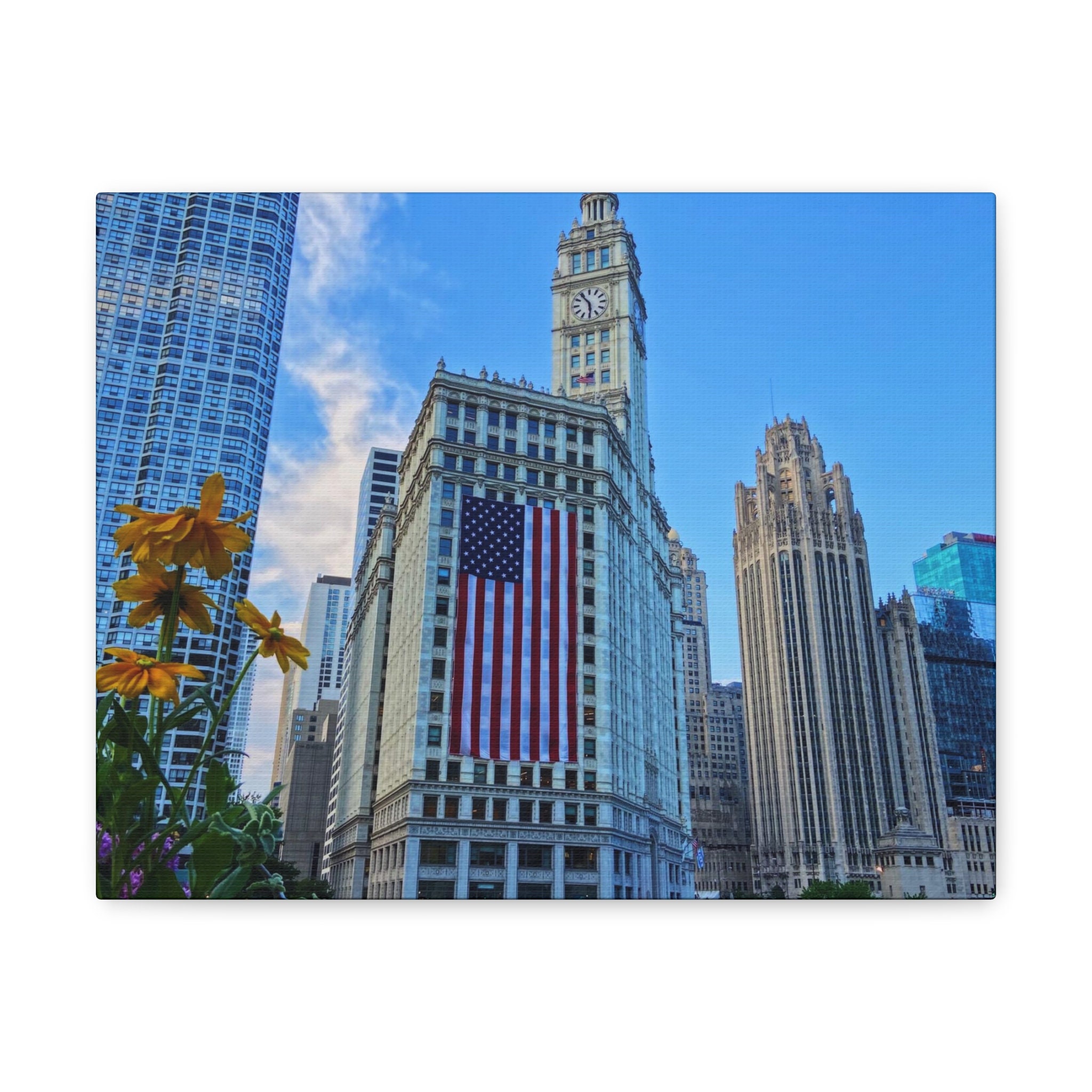 Chicago Wrigley Building & Flag Canvas Gallery Wraps - Etsy