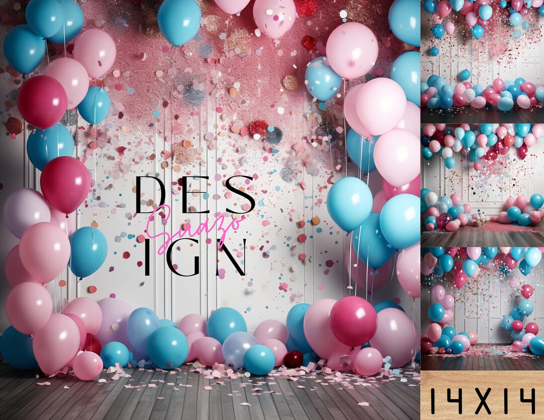 Gender Reveal Balloon Backdrop Bundle, Baby Shower Digital Background ...