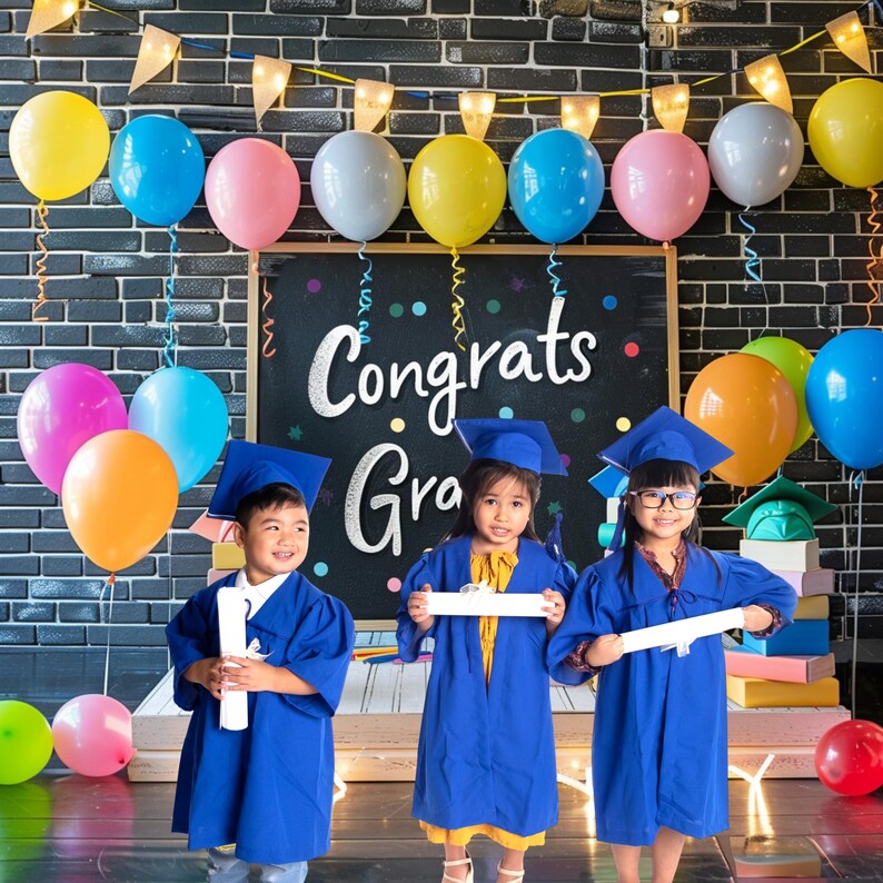 Colorful Graduation Classroom Backdrop Bundle | 5 Digital Backgrounds ...