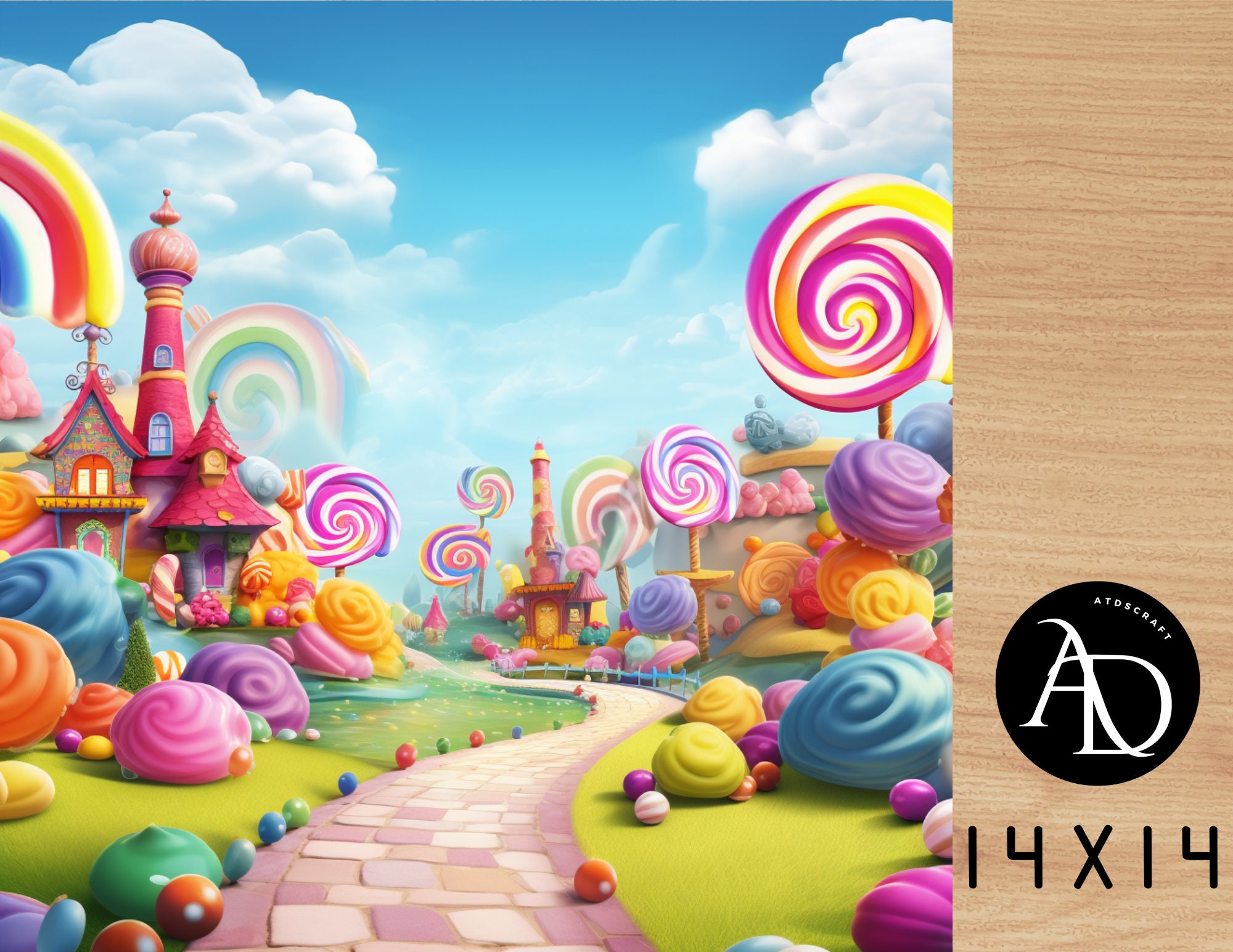 Sweet Lollipop Candy Land Digital Backdrops, Cartoon Rainbow Lollipop ...